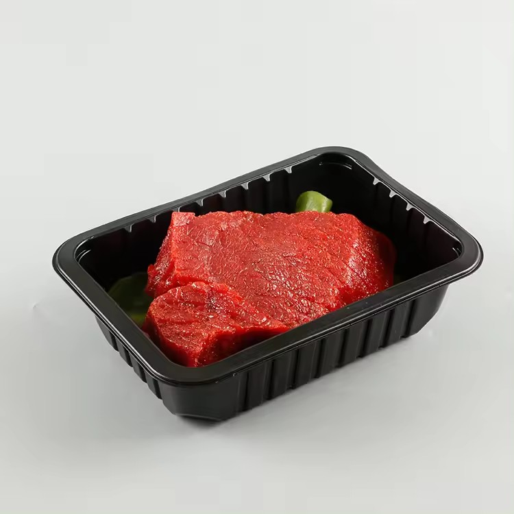 Disposable plastic meat packaging for meat display
